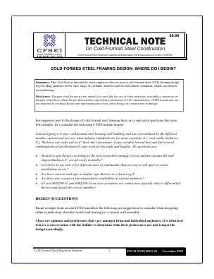 New Tech Note - Cold-Formed Steel Framing Design: Where Do I Begin?